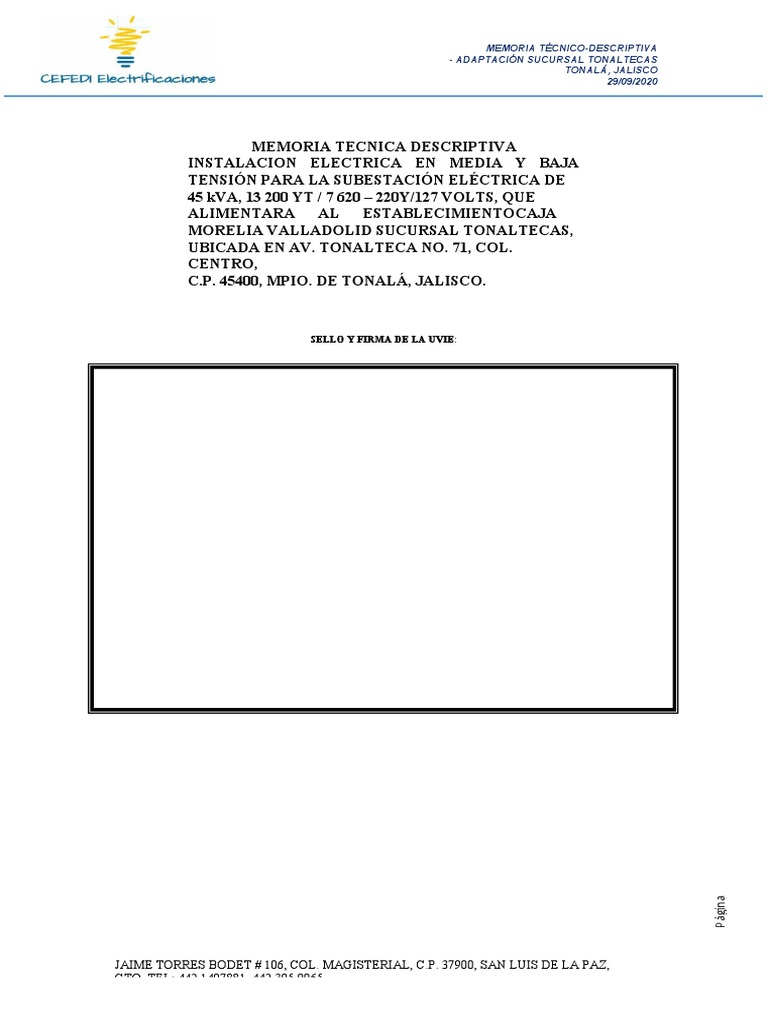 Comparto 'MEMORIA TECNICA DESCRIPTIVA TONALTECAS' Contigo | PDF | Transformador | Ingenieria ...