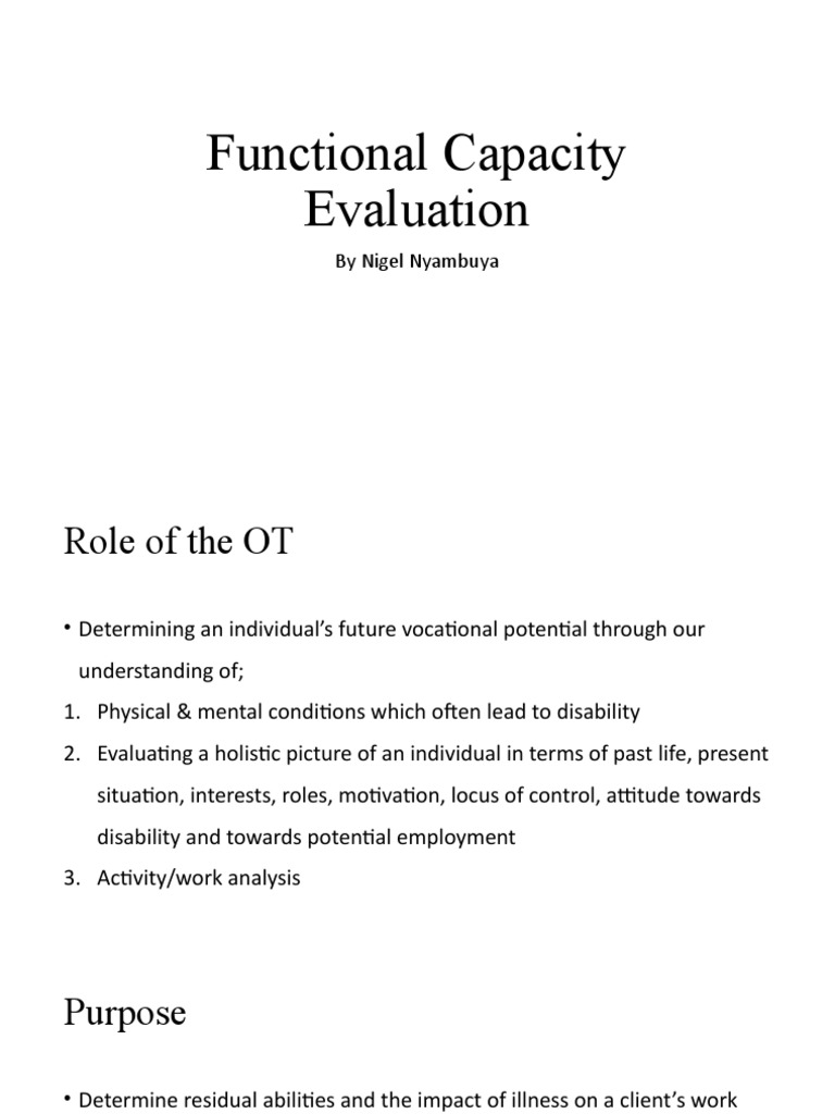 Functional Capacity Evaluation Pdf Disability Physical Therapy