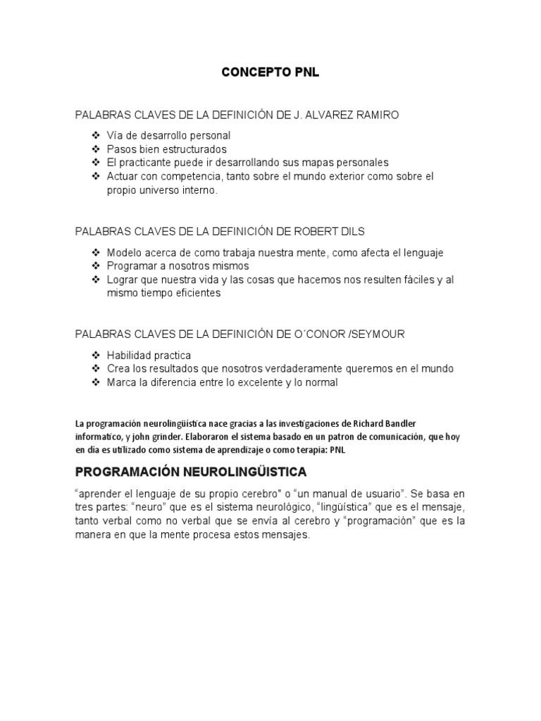 Presuposiciones y Conceptos de PNL | PDF | Programación neurolingüistica | Aprendizaje