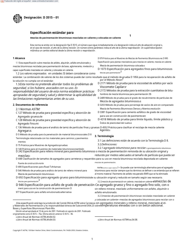 Astm D 3515 Traducido Retirado | PDF | Cemento | Asfalto