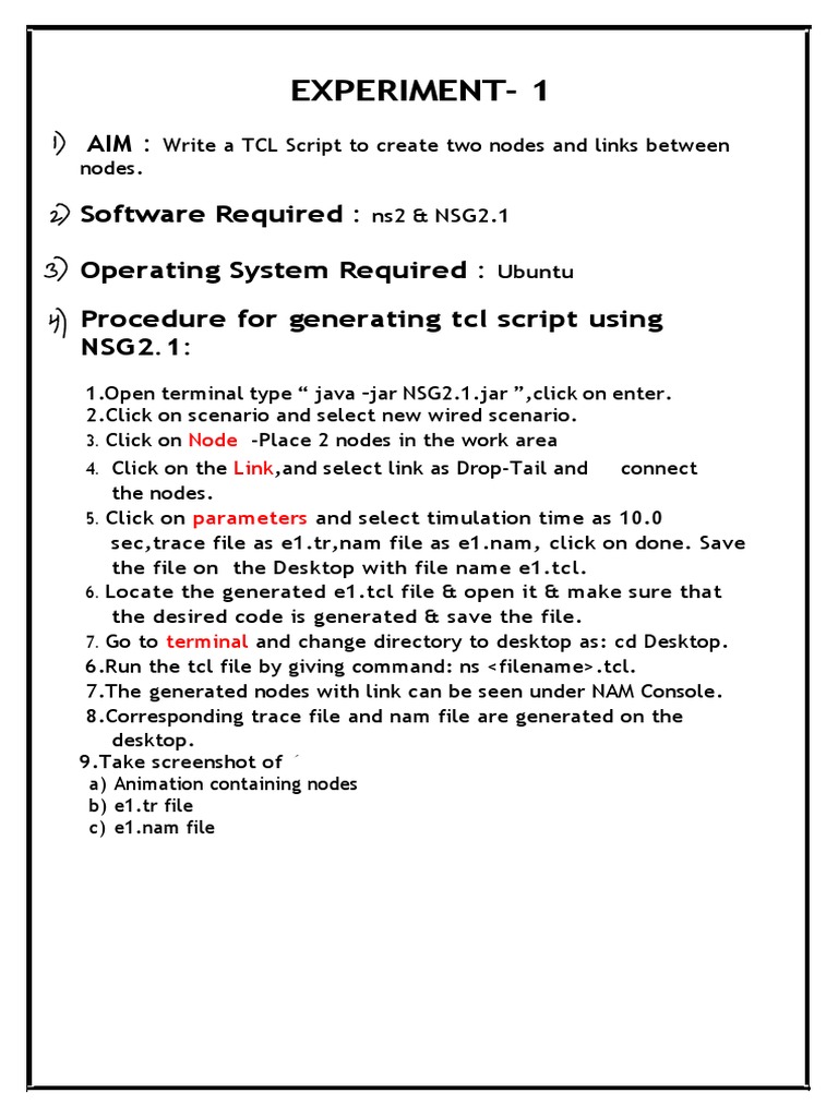 Experiment-1: Aim: Software Required: Operating System Required: Procedure For Generating TCL ...