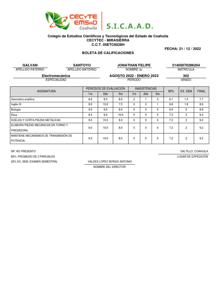 Calificaciones CECyTEC | PDF