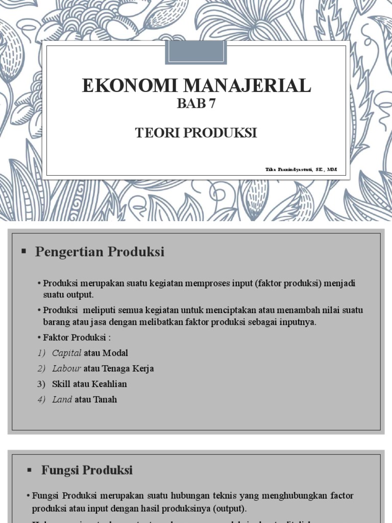 Ekonomi Manajerial Teori Produksi Bab 7 | PDF