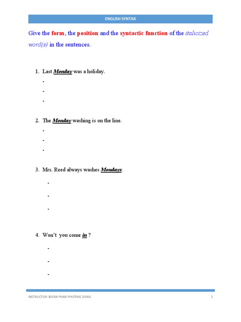 Analyzing Parts of Speech and Syntactic Functions in Sentences | PDF