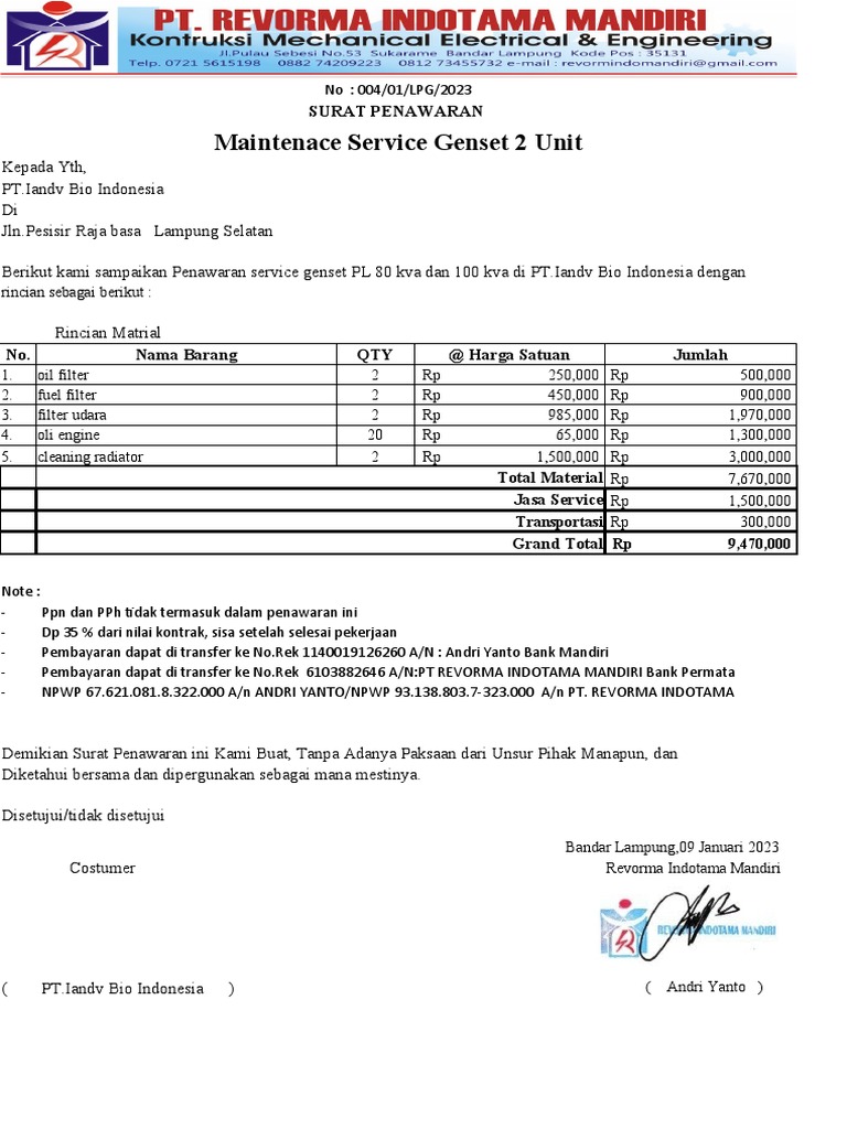 Penawaran 004 PT - Iandv Bio | PDF