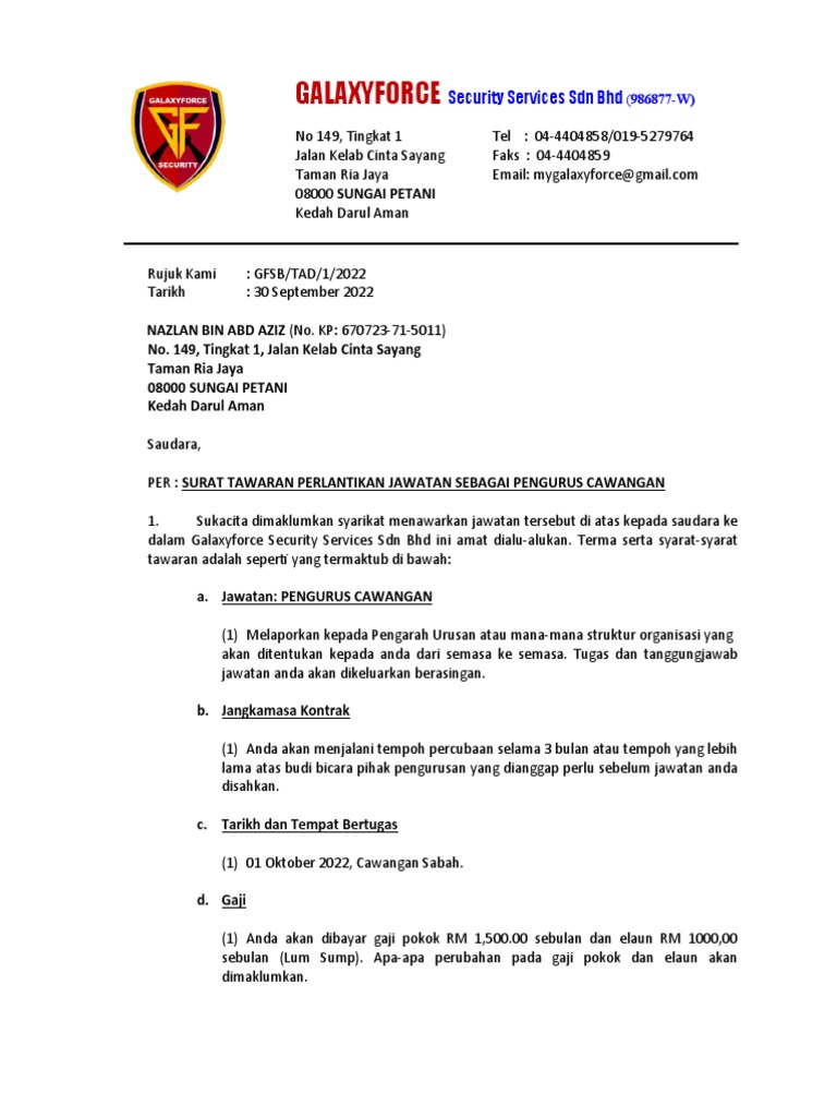 Surat Perlantikan En. Norazlan Sabah | PDF