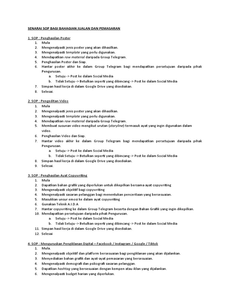 Sop Sales and Marketing | PDF