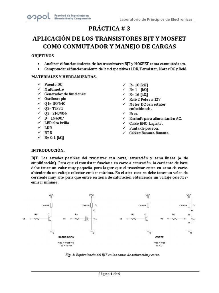 PE - Práctica#3 Aplicaciones BJT y MOSFET (IsaacArceC) | PDF | Transistor | Transistor de unión ...