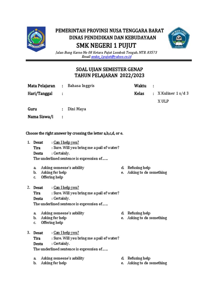 Form Soal Pilihan Ganda. | PDF
