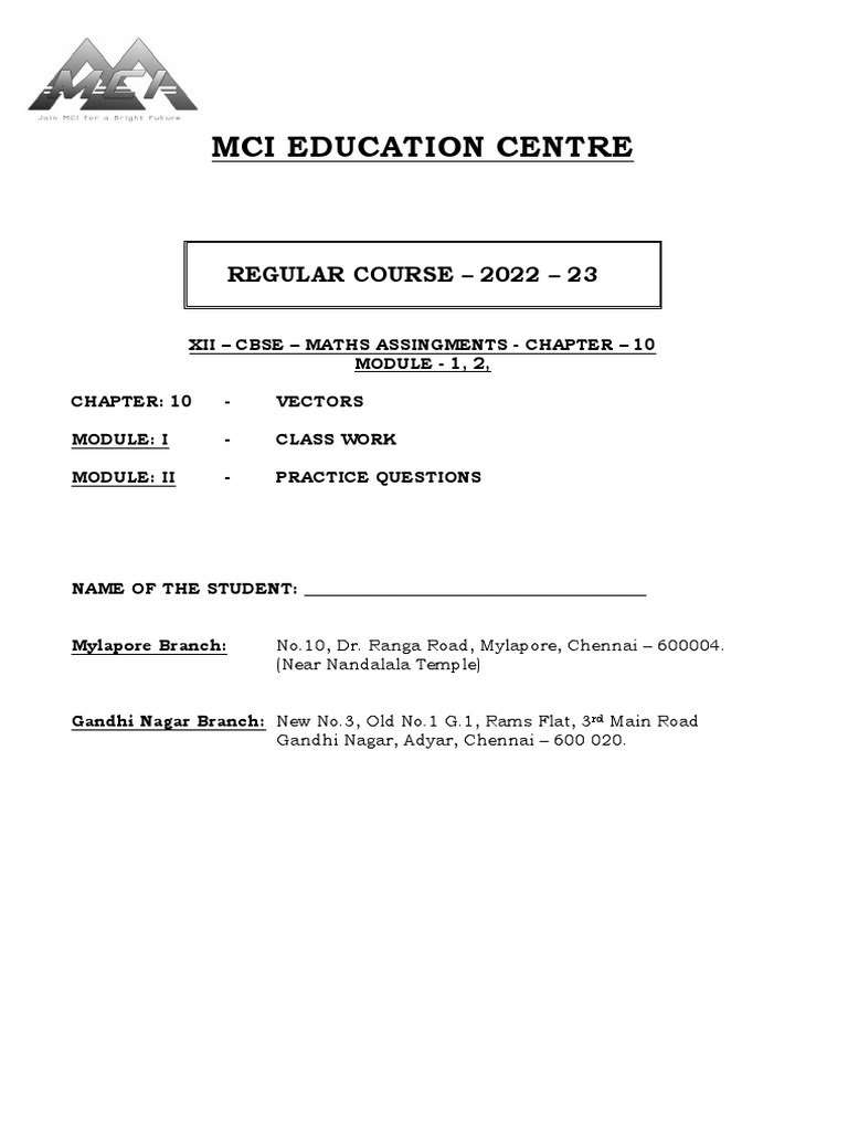 Class 12 Vector Algebra Assignments | PDF | Euclidean Vector | Triangle