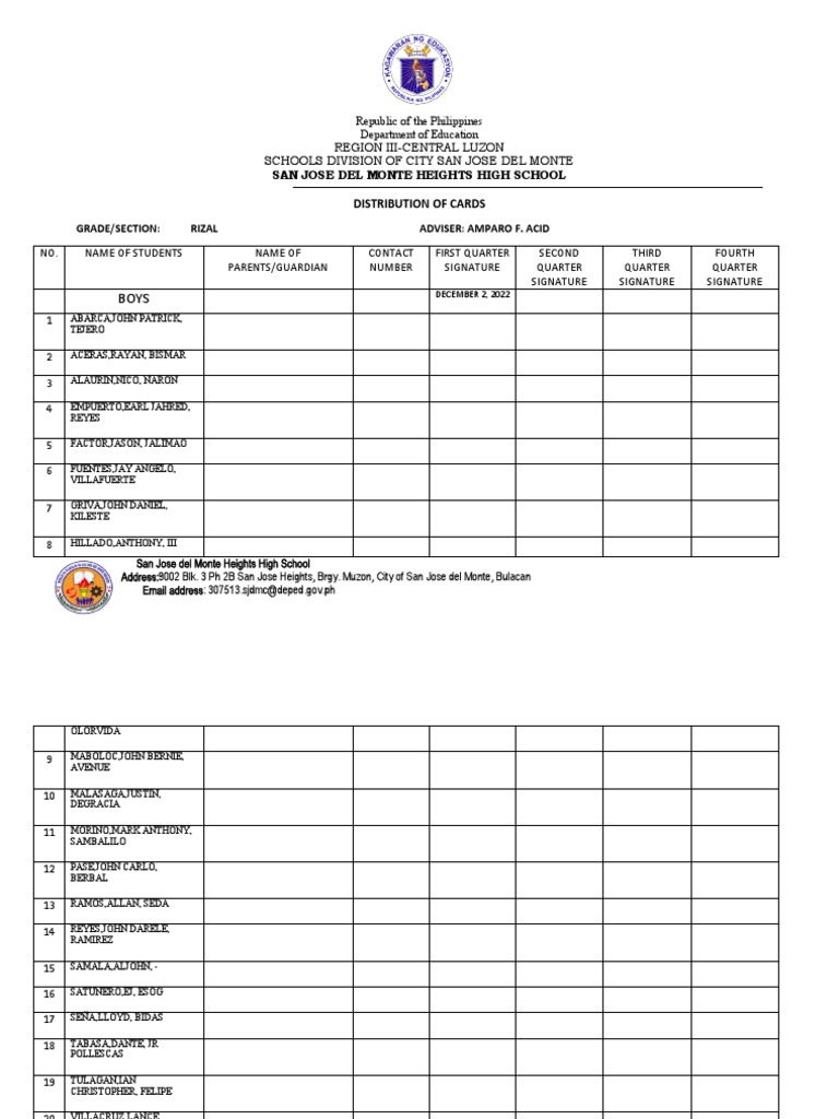 Student Card Distribution List | PDF