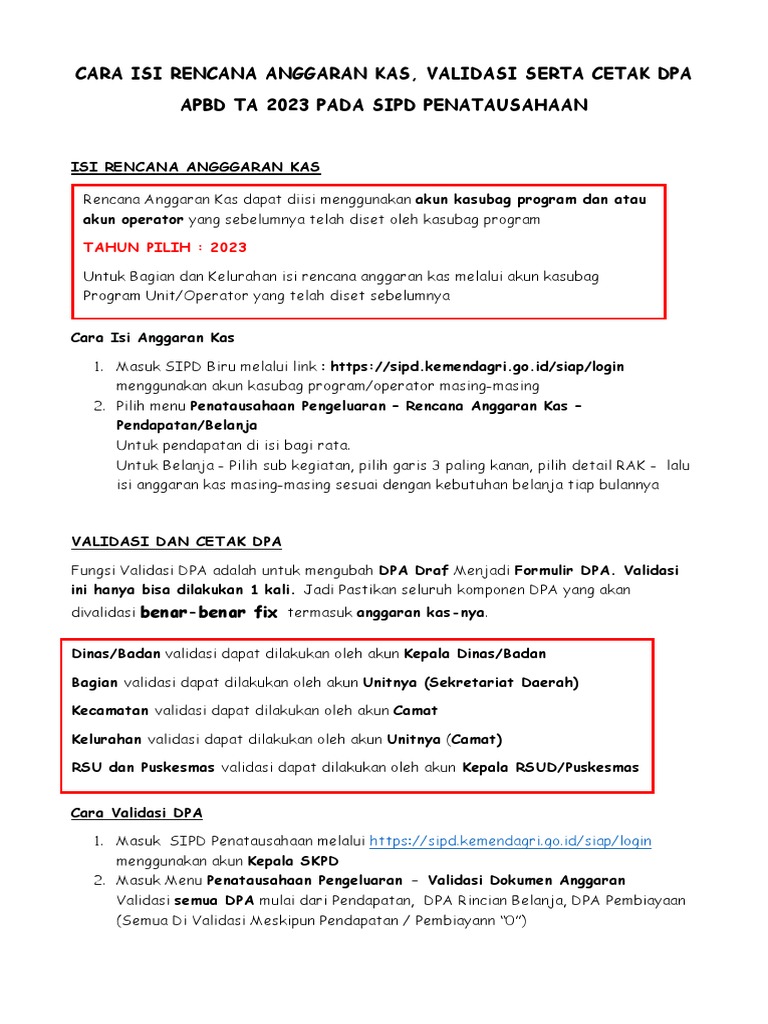 Cara Isi Anggaran Kas & Validasi Dpa 2023 | PDF