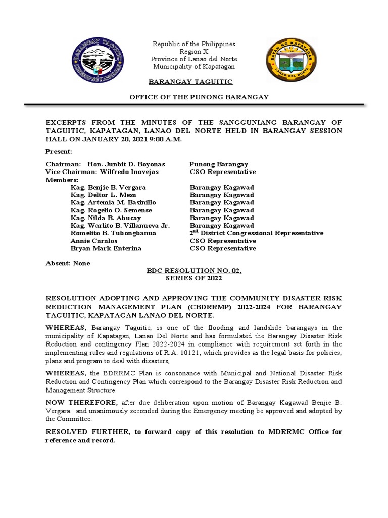Resolution No.2 S-2021 CBDRRMP | Download Free PDF | Government