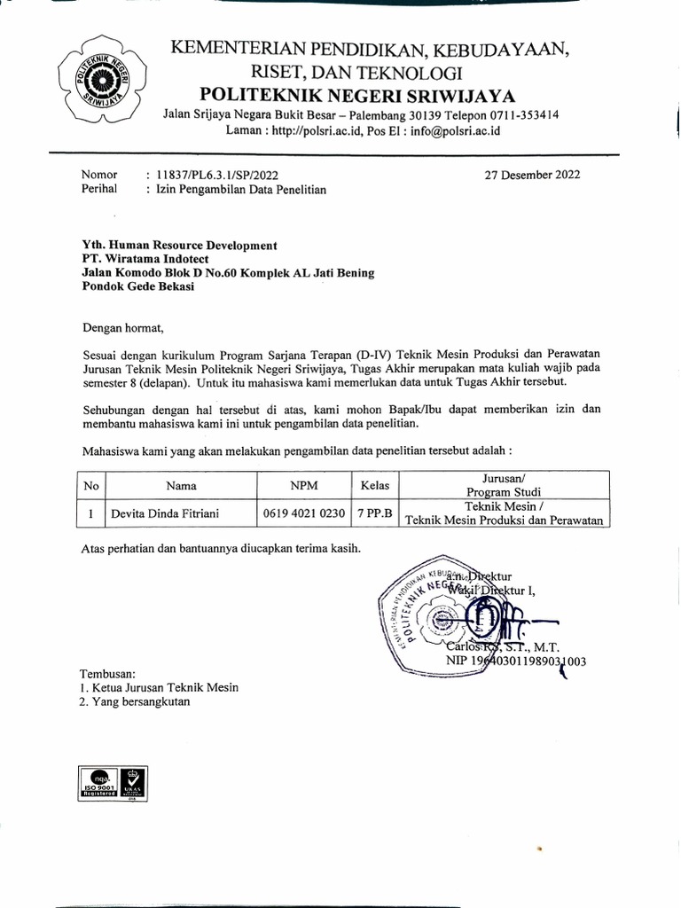 Surat Permohonan Data Penelitian | PDF