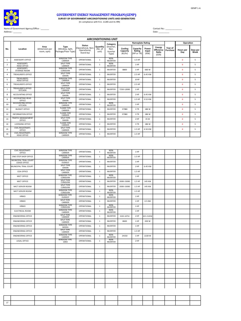 DOE Inventory Forms | PDF | Fuel Efficiency | Compact Fluorescent Lamp