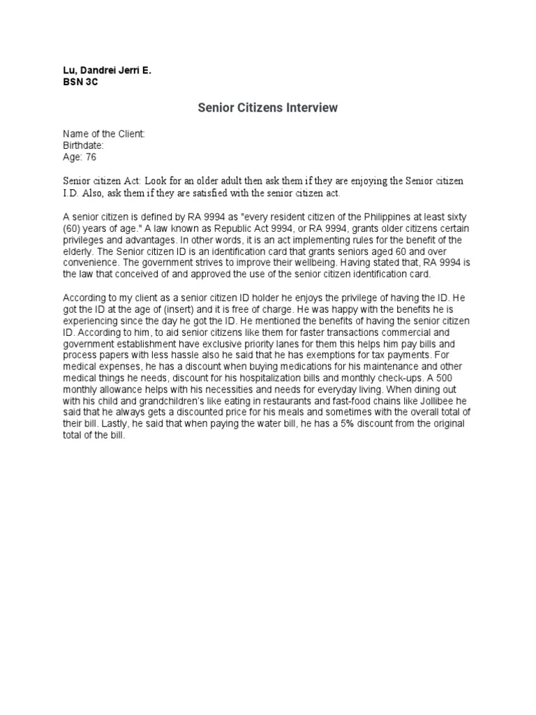 Senior Citizens Interview Act 1 | PDF