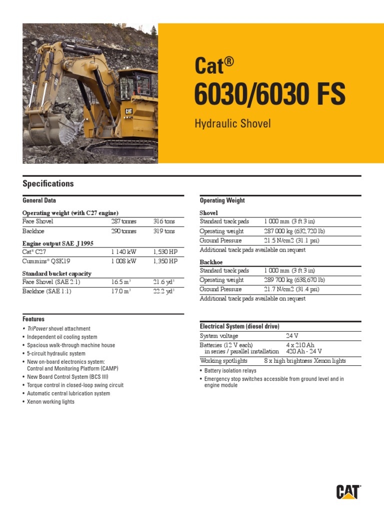 Cat 6030 Excavator Specifications | PDF | Horsepower | Engines