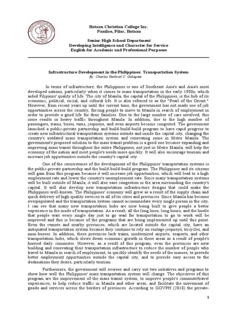 Infrastructure Development in The Philippines Transportation System ...