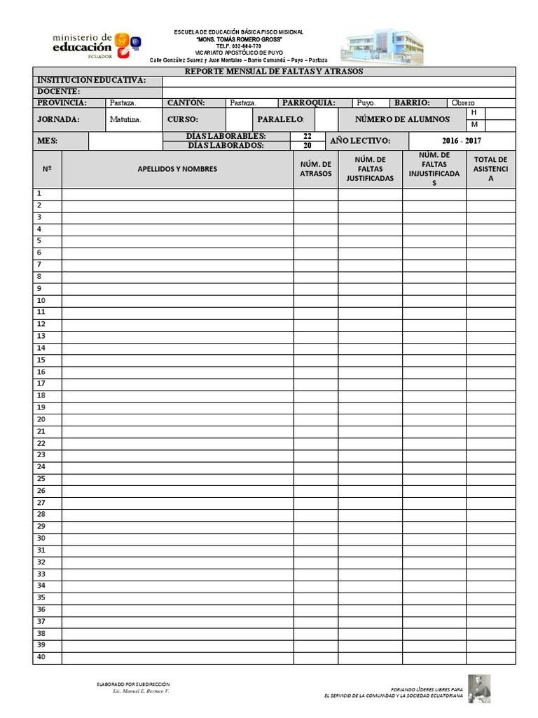 Reporte Mensual de Faltas | PDF