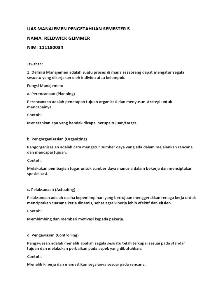 Jawaban Uas Manajemen Pengetahuan Semester 5 | PDF