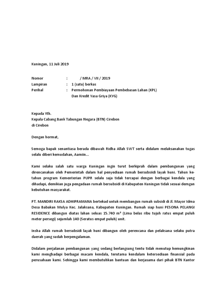 Surat Permohonan KPL Dan KYG | PDF