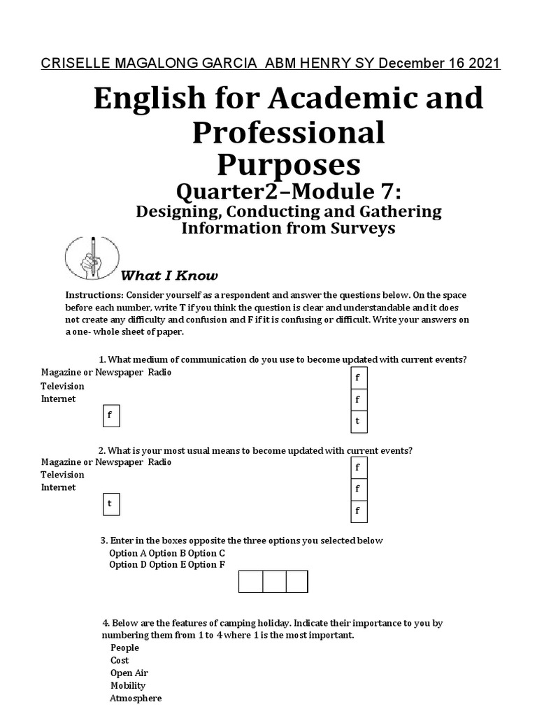 Q2 - Module 2 - Week 3 - Lesson 1 | PDF | Survey Methodology | Cognition