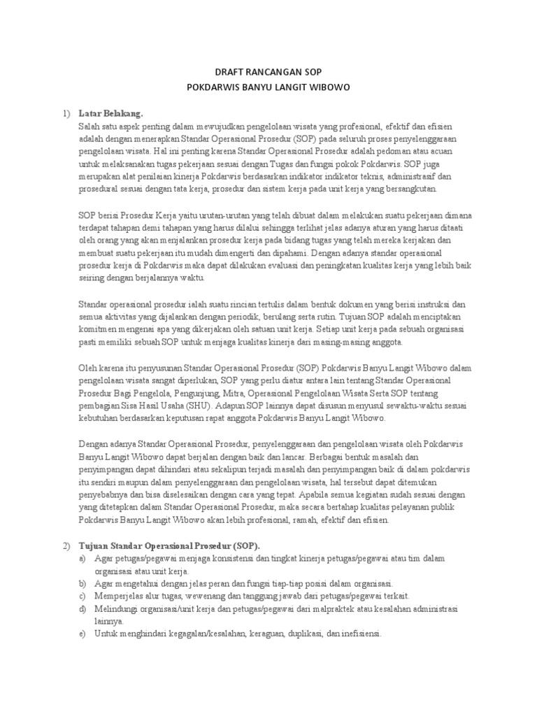 Draft Rancangan Sop | PDF