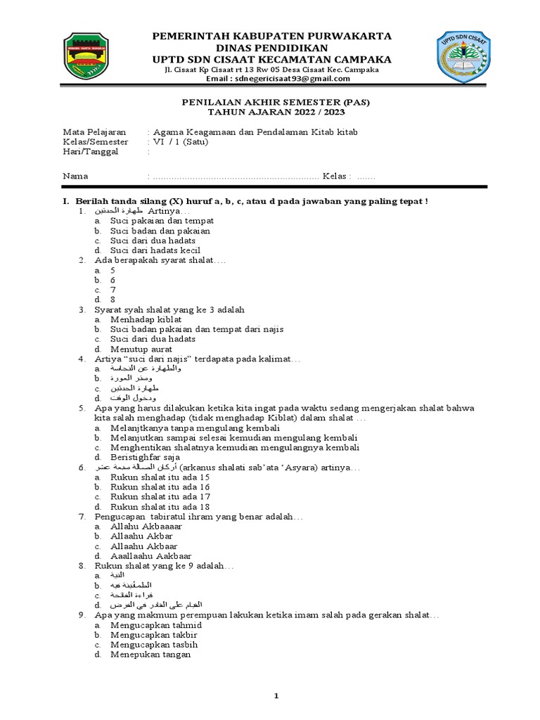 Naskah Soal PAS AKPK Kelas VI | PDF