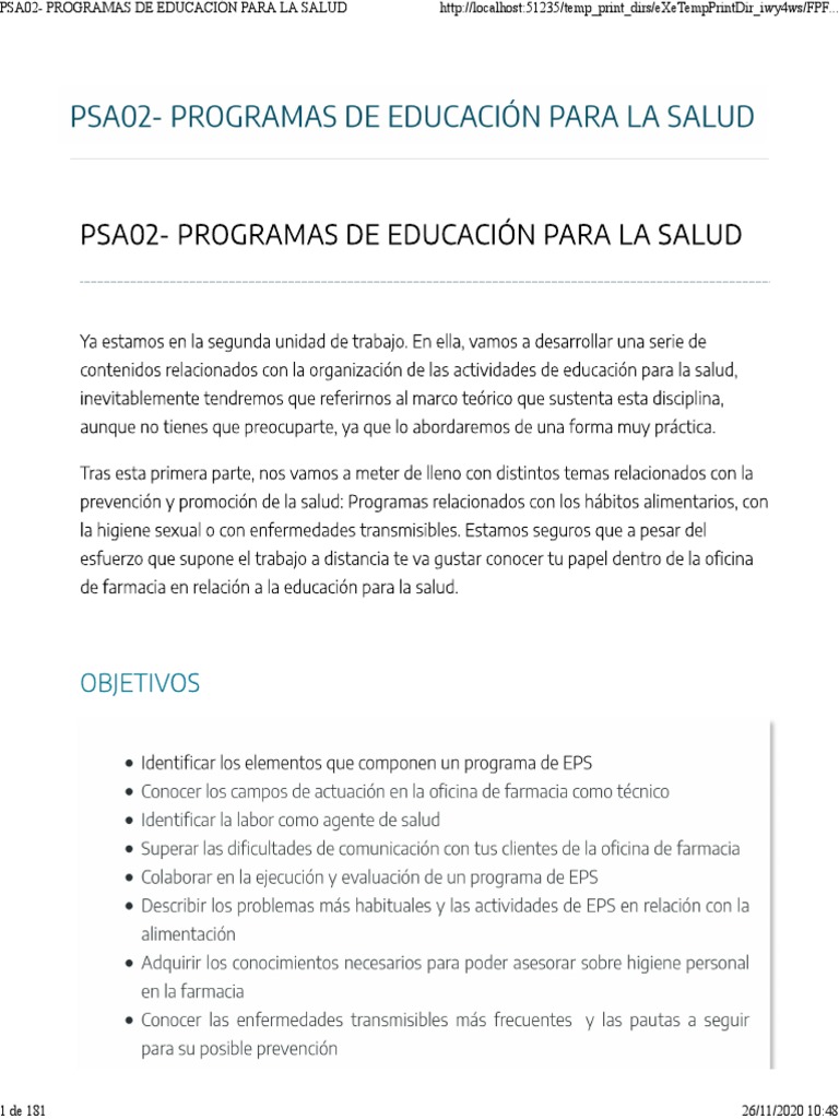 PSA02 Completa. - Programas de Educacion para La Salud | PDF