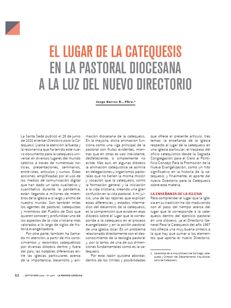 El Lugar de La Catequesis en La Pastoral Diocesana A La Luz Del Nuevo ...