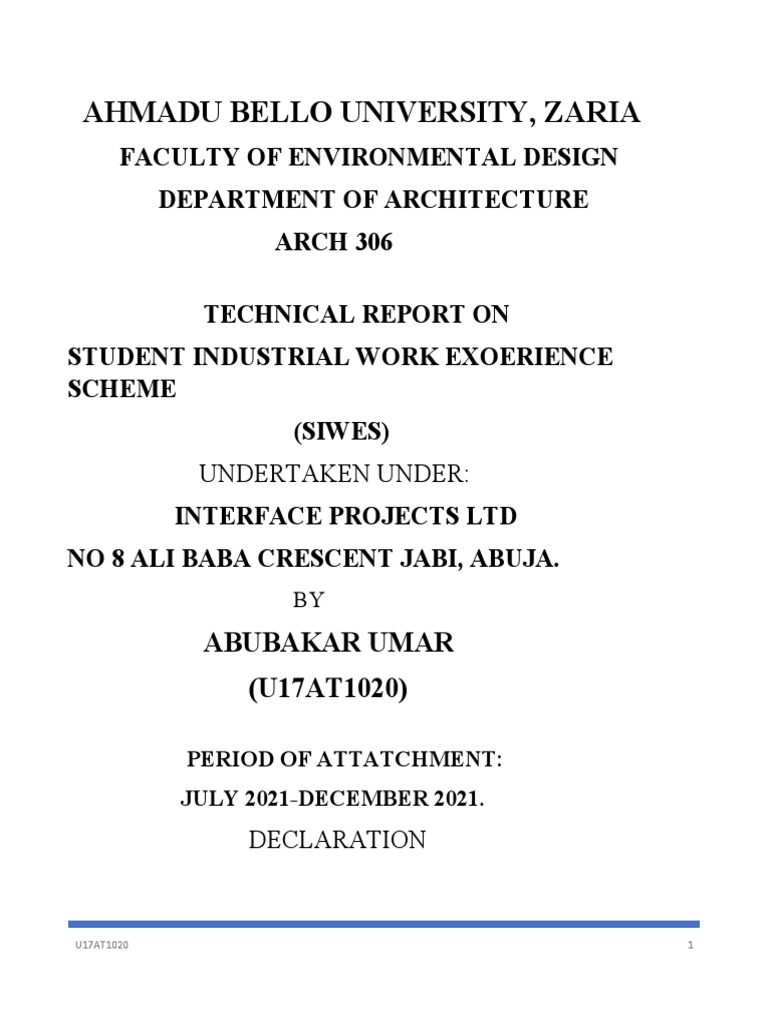 Student Industrial Work Experience Report Detailing Activities ...