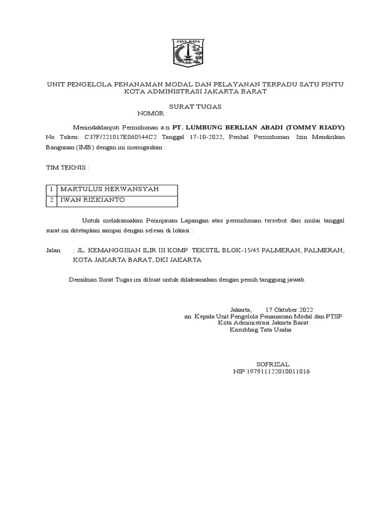 Peninjauan Lapangan IMB PT. Lumbung Berlian Abadi | PDF