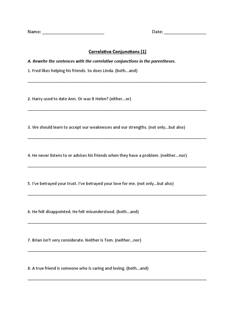 Correlative Conjunctions Practice Worksheet | PDF