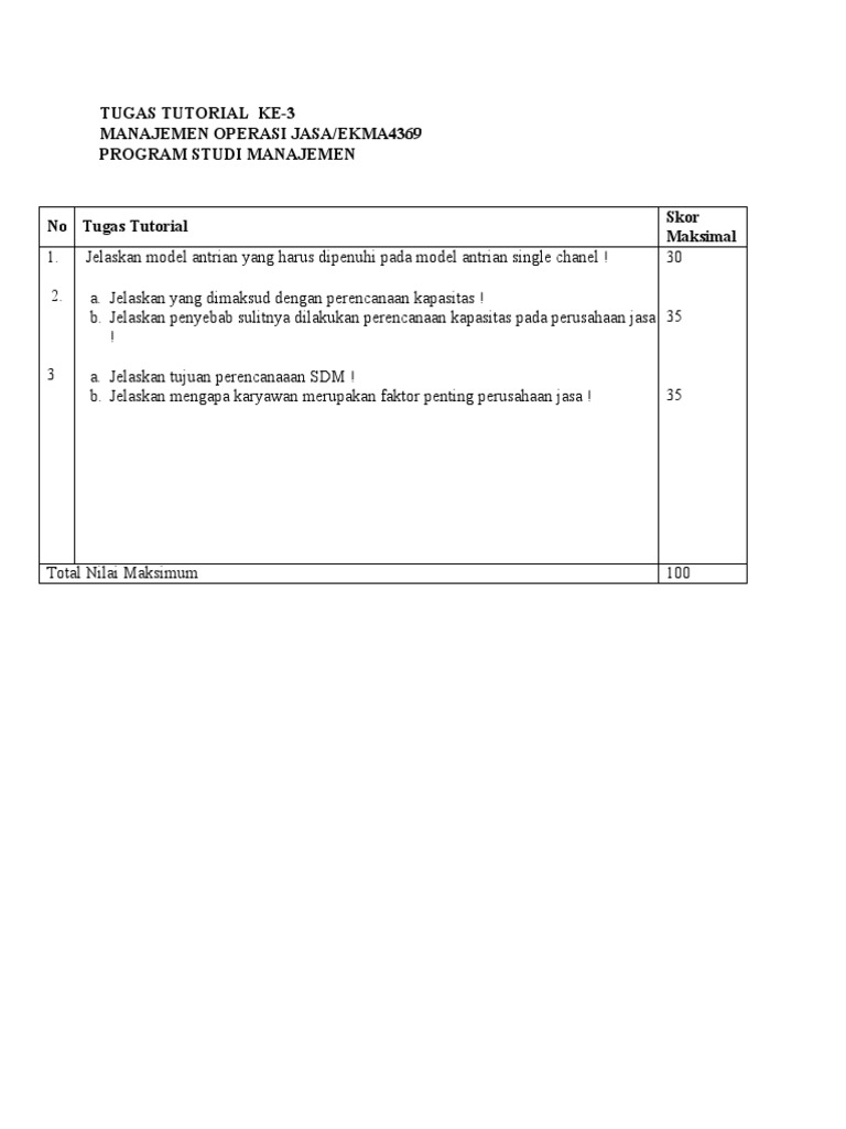 TUGAS 3 - EKMA4369 - Manajemen Operasi Jasa - Rifqi Daffa Mahendra - 044843683 | PDF | Bisnis ...