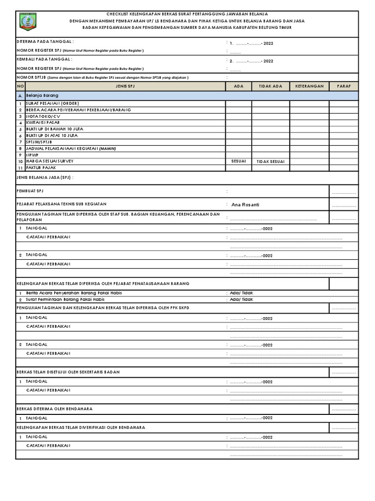 CHECKLIST SPJ Barang | PDF | Pengelolaan Keuangan & Uang