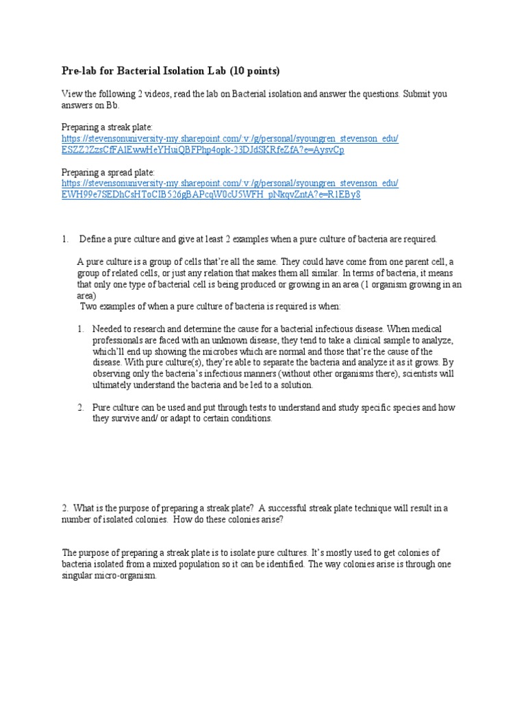 Isolating Bacterial Cultures: An Analysis of Streak Plating and Spread ...