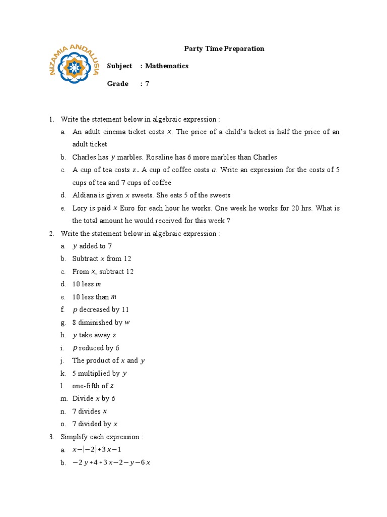 PT Prep Algebra | PDF