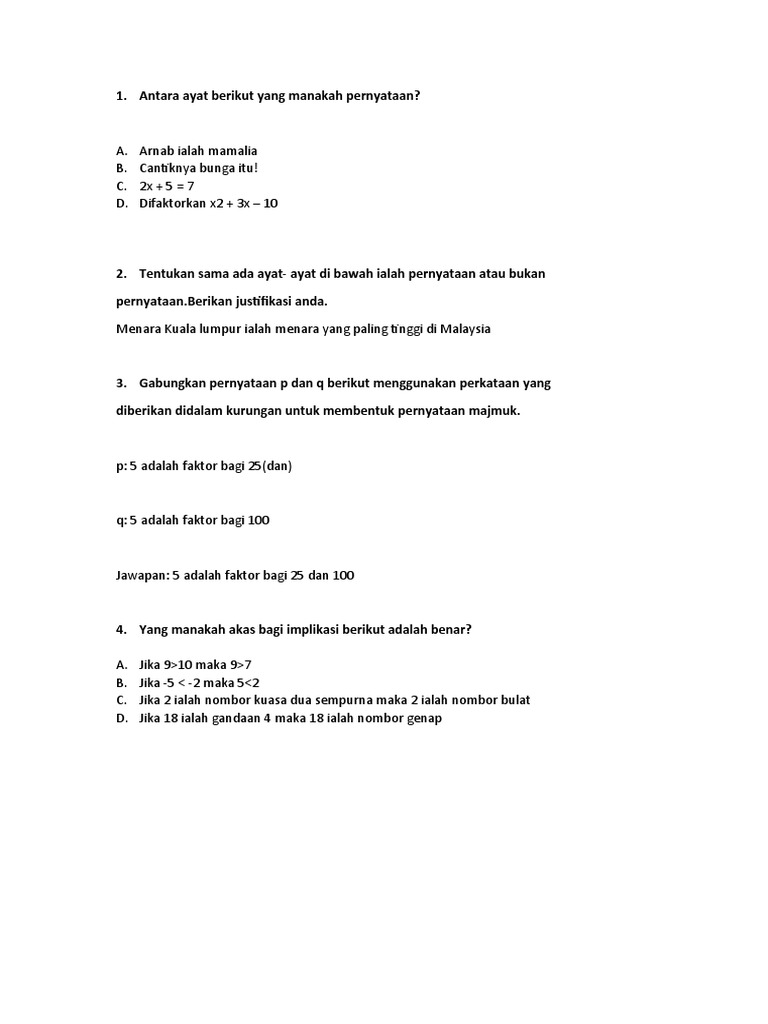 Bank Soalan Penaakulan Logik | PDF