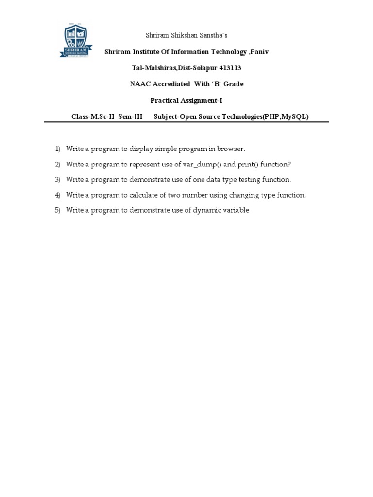 PHP & MySQL Practical Assignments | PDF | Php | World Wide Web