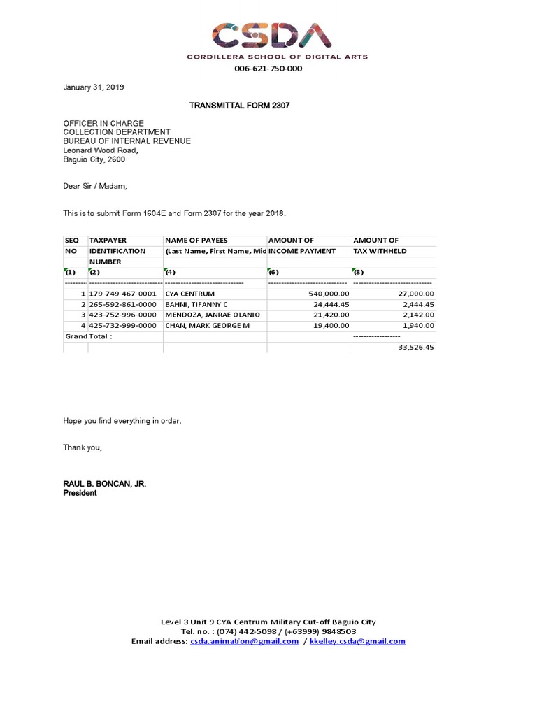 Letter - BIR 1604E | PDF