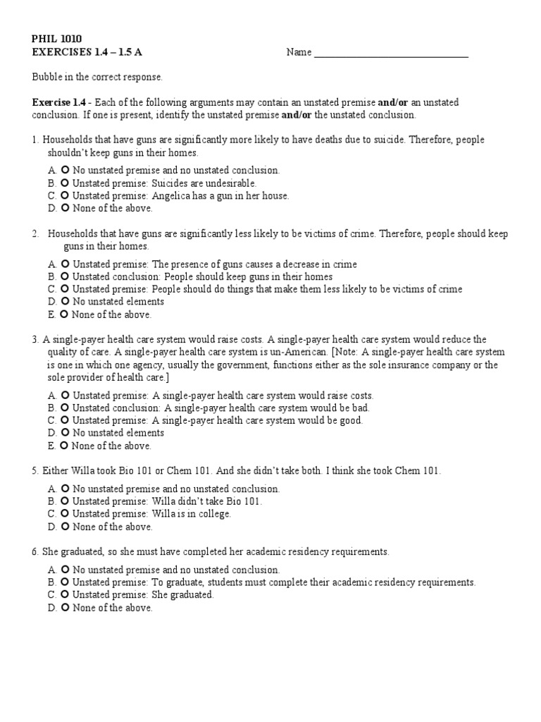 1010 Exercise Sheet 1.4 - 1.6 2 | PDF | Brown Sugar | Argument