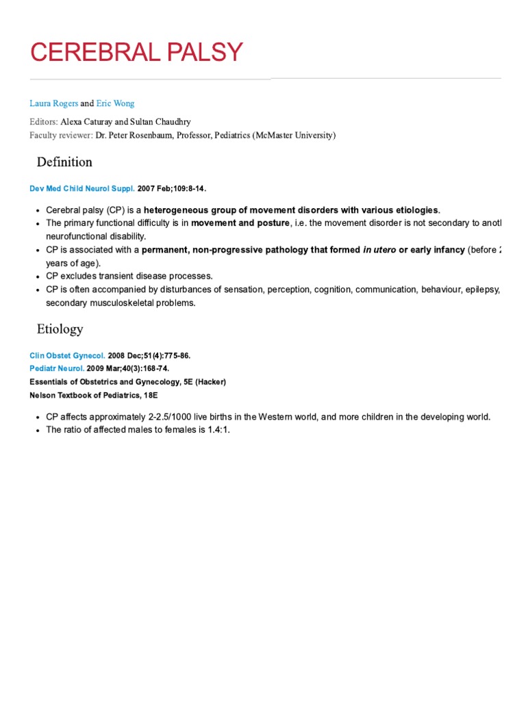 Cerebral Palsy - McMaster Pathophysiology Review | PDF
