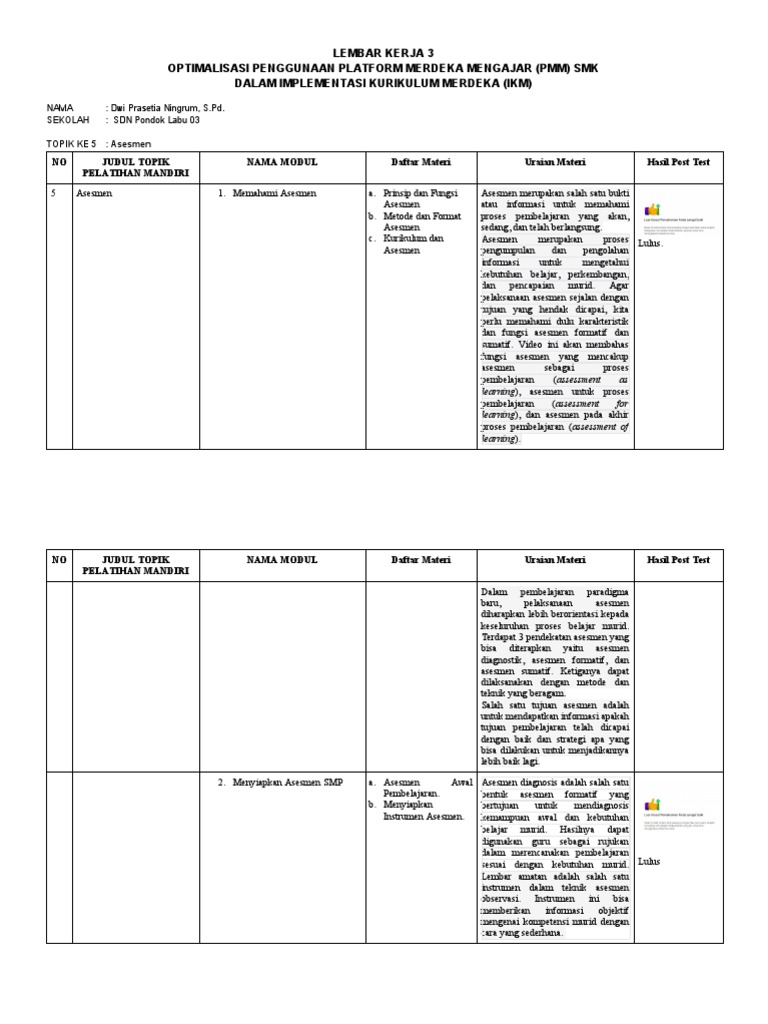 LK 3. Asesmen - PMM | PDF