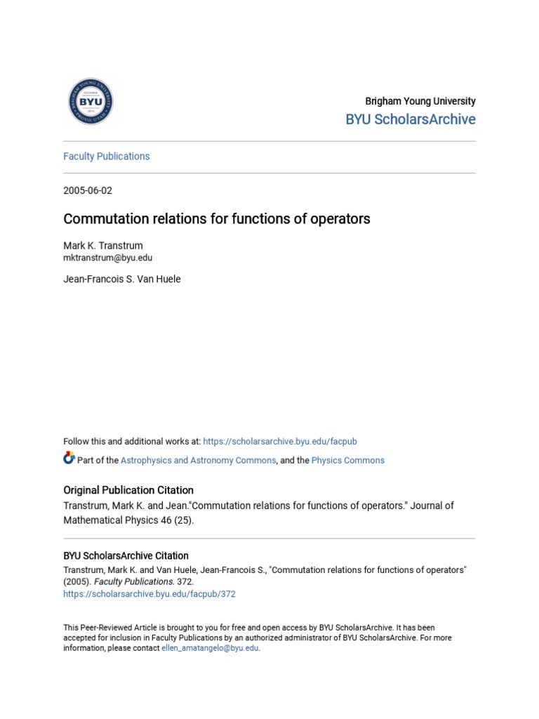 Commutation Relations For Functions of Operators | PDF | Derivative | Function (Mathematics)