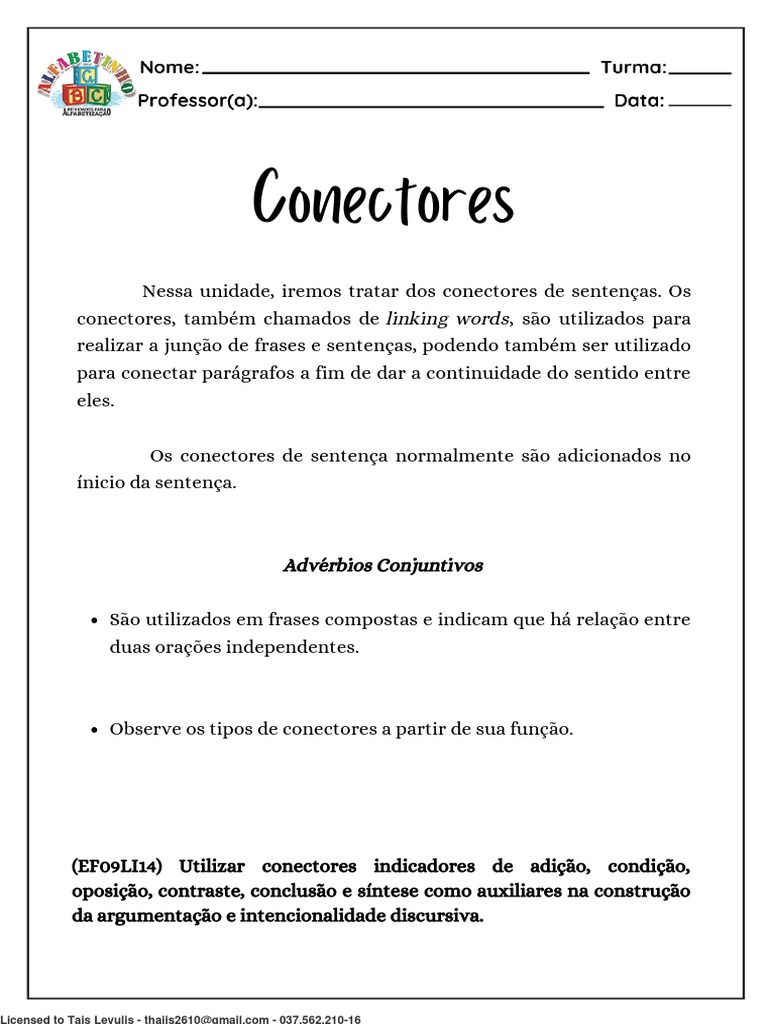 Atividades de Conectores em Inglês 9º Ano | PDF | Infográficos | Escrita