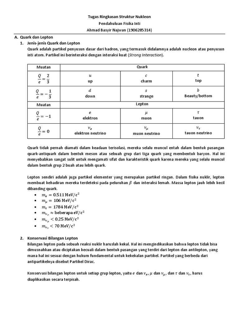 Struktur Nukleon: Quark dan Lepton | PDF