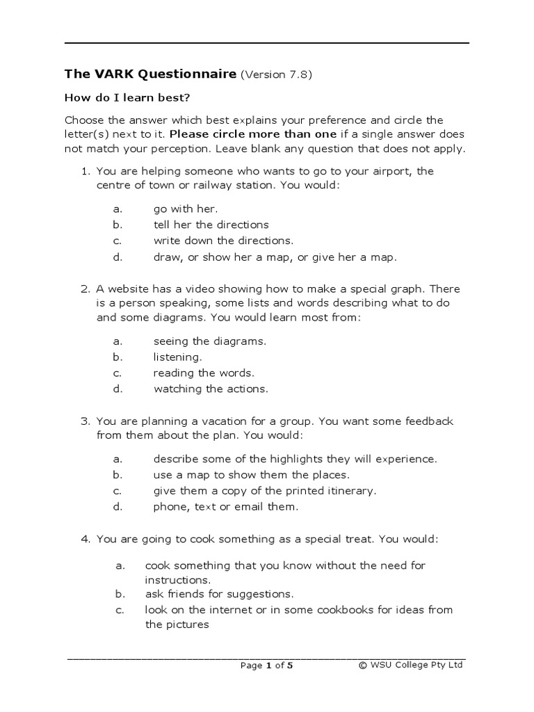 2 B The VARK Questionnaire and Scoring Chart | PDF | Communication | Cognition