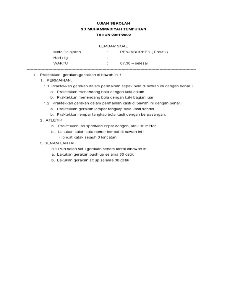 Ujian Praktek Pjok | PDF