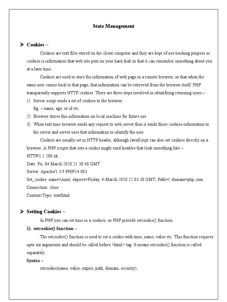 Managing State with Cookies: Setting, Accessing, and Deleting Cookies in PHP | PDF | Http Cookie ...