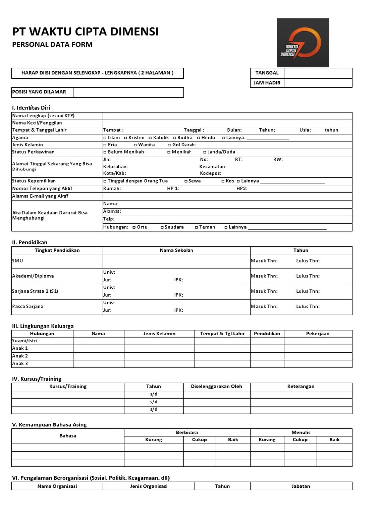 Personal Data Form (Posisi - Nama) | PDF